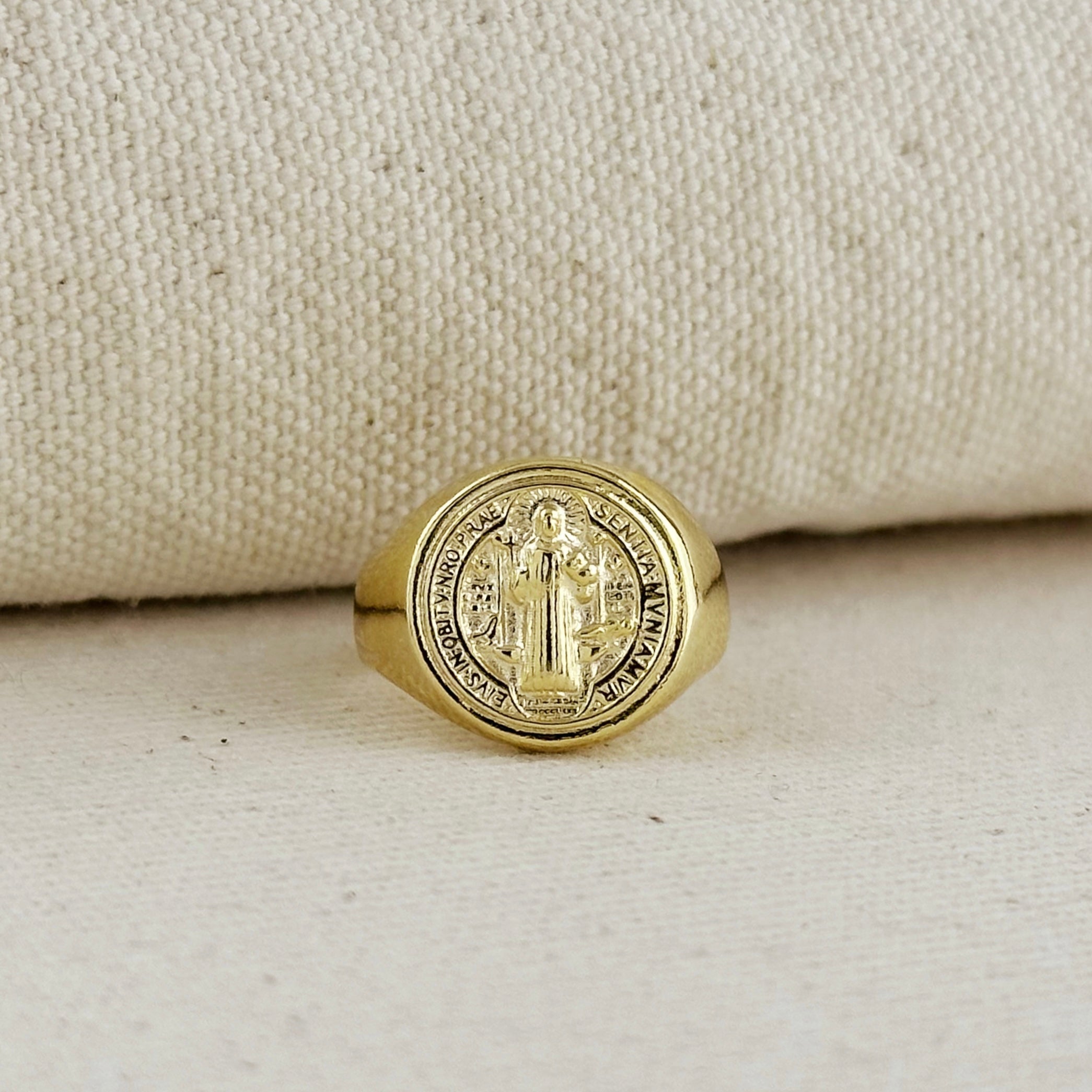 18k Gold Filled Saint Benedict Signet Ring – GoldFi