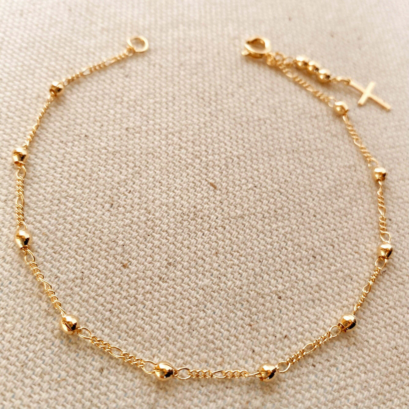 18k Gold Filled Beaded Bracelet with Cross Charm Wholesale Jewelry – GoldFi