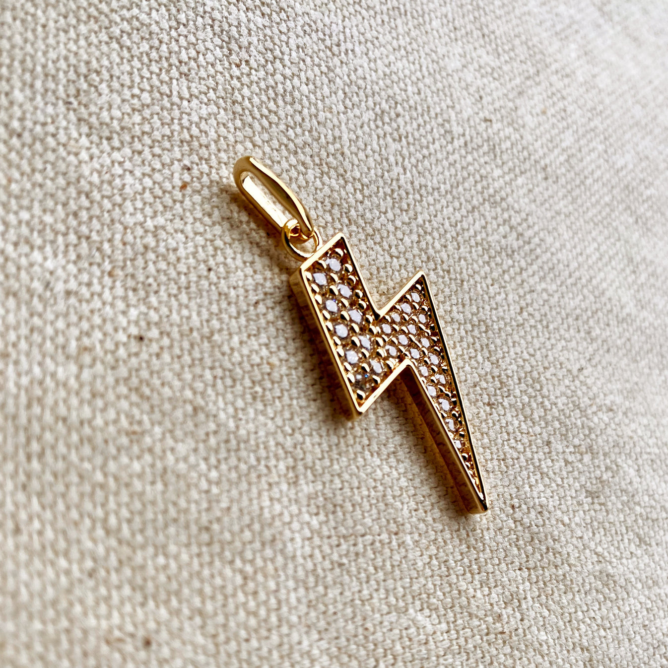 18k Gold Filled Iced Lightning Bolt Pendant Pave Settings CZ stones ...