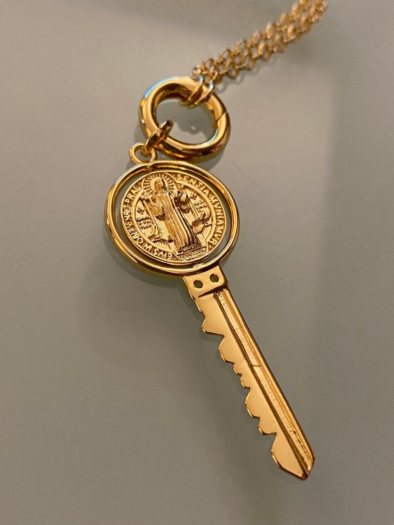 18k Gold Filled Key Pendant Featuring Swivel Medal Of St. Benedict ...