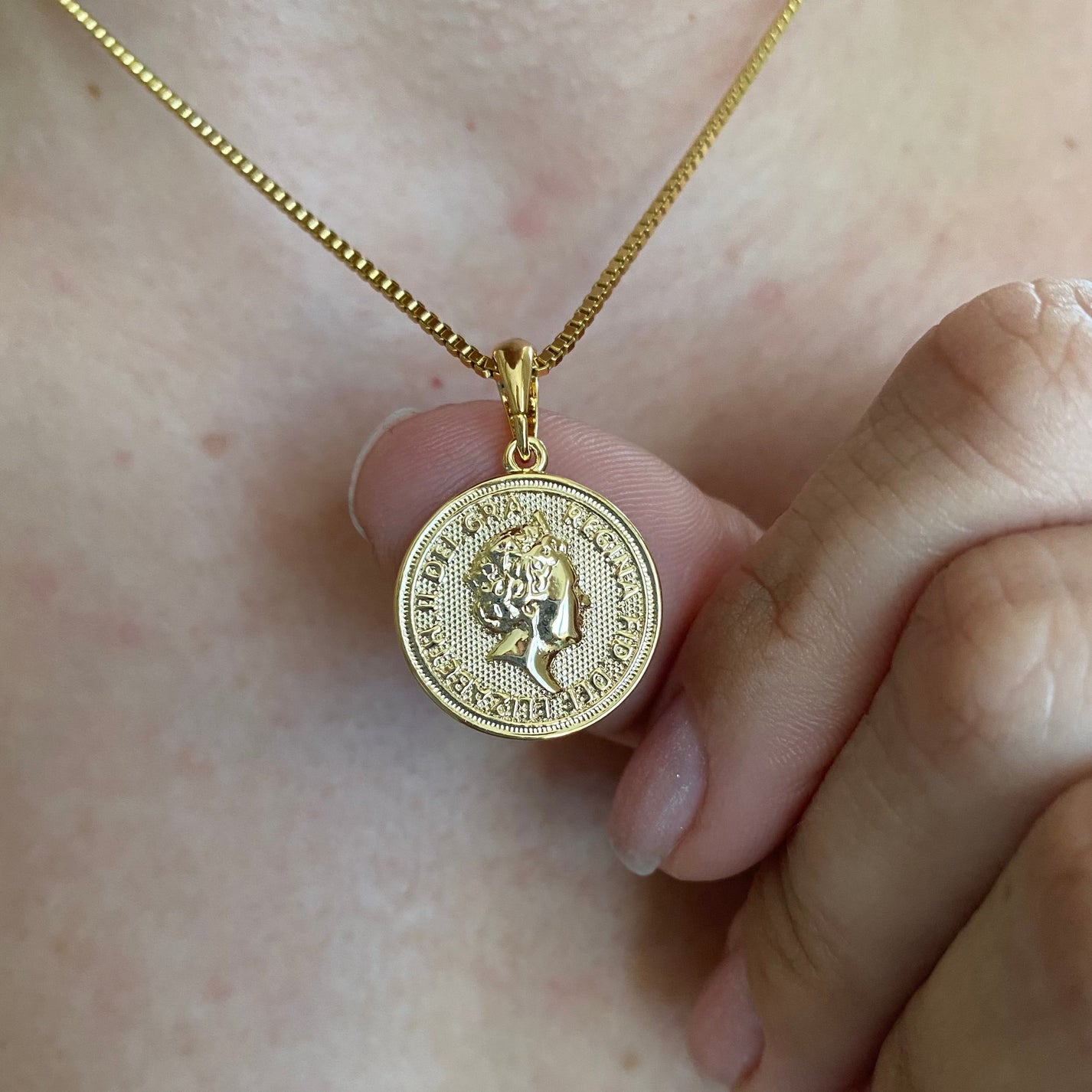 18k Gold Filled Queen Elizabeth Inspired Coin Pendant