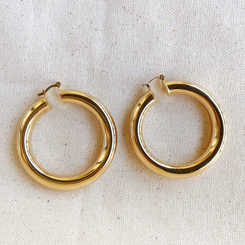 Selena Design 18k Gold Filled Chunky Plain Tube Hoop Earrings – GoldFi