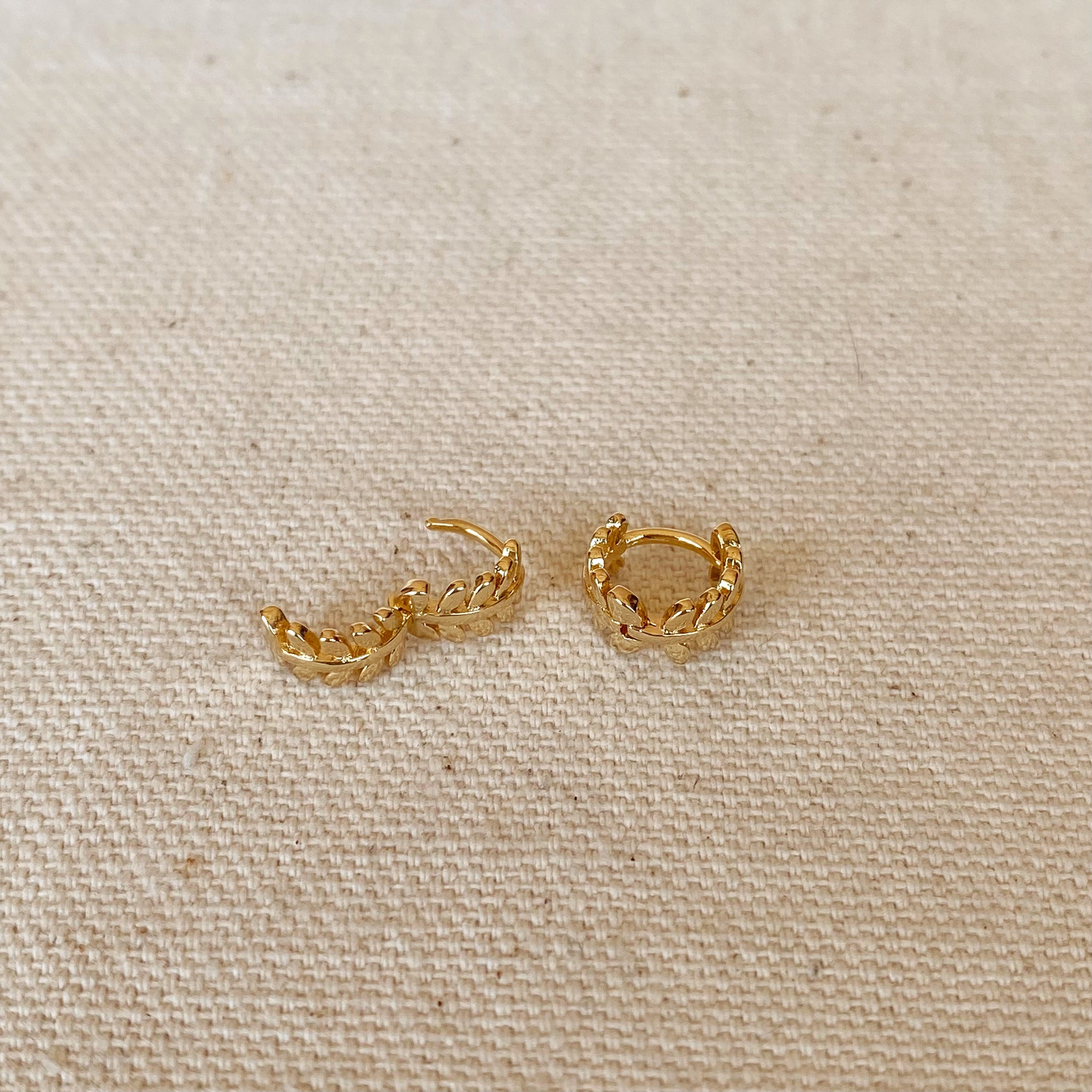 18k Gold Filled Leaf Clicker Hoop Earrings Wholesale Jewelry Supplier